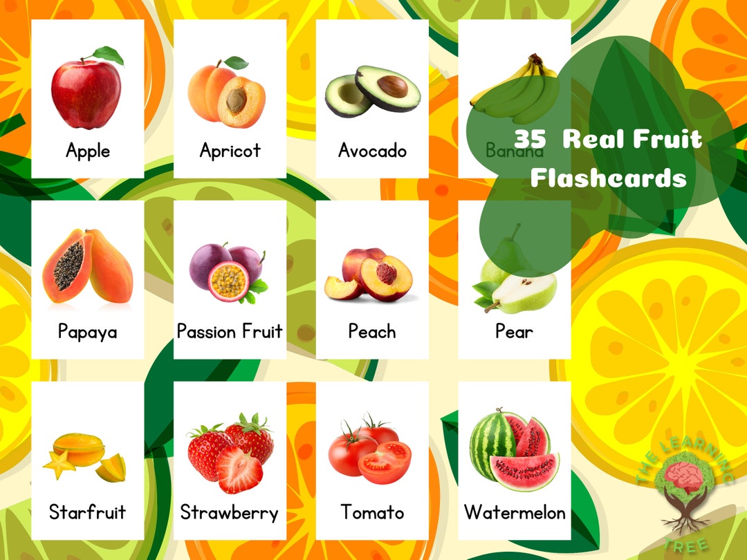 35 Fruit Flashcards With Real Fruit | Digital Download Educational ...