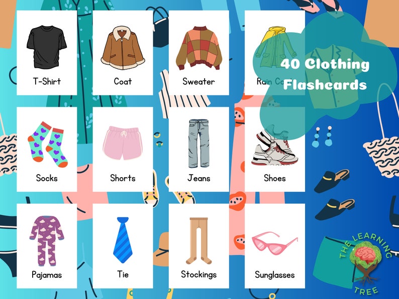 40 Clothing Flashcards | Digital Download Educational Flashcards - Etsy
