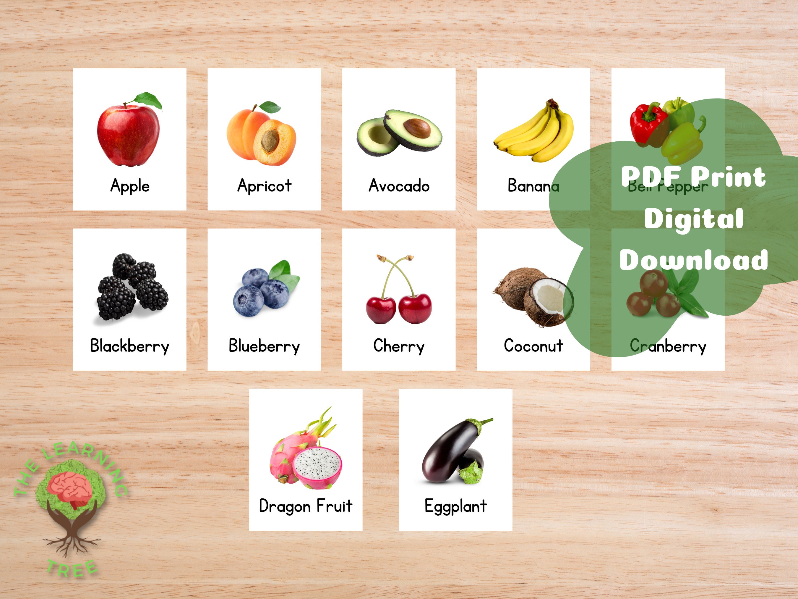 35 Fruit Flashcards With Real Fruit | Digital Download Educational ...