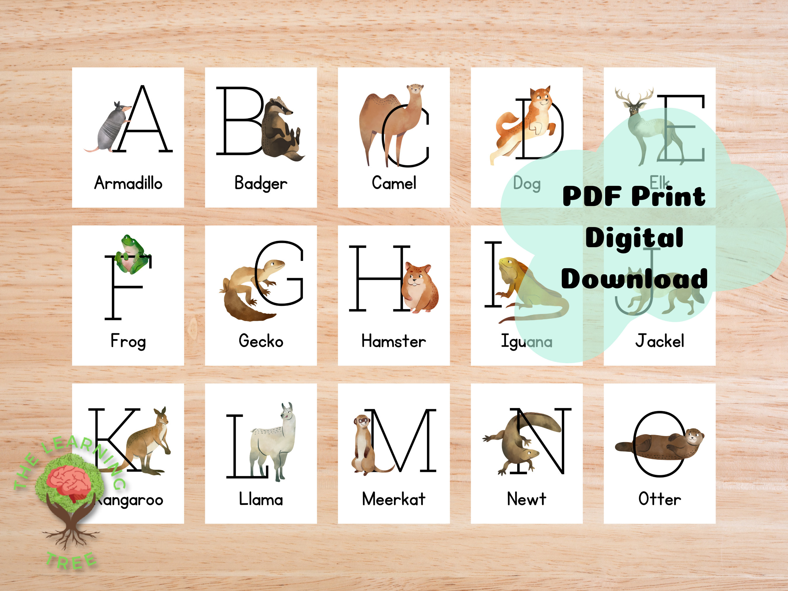 26 Animal Alphabet Flashcards Digital Download Educational Flashcards ...