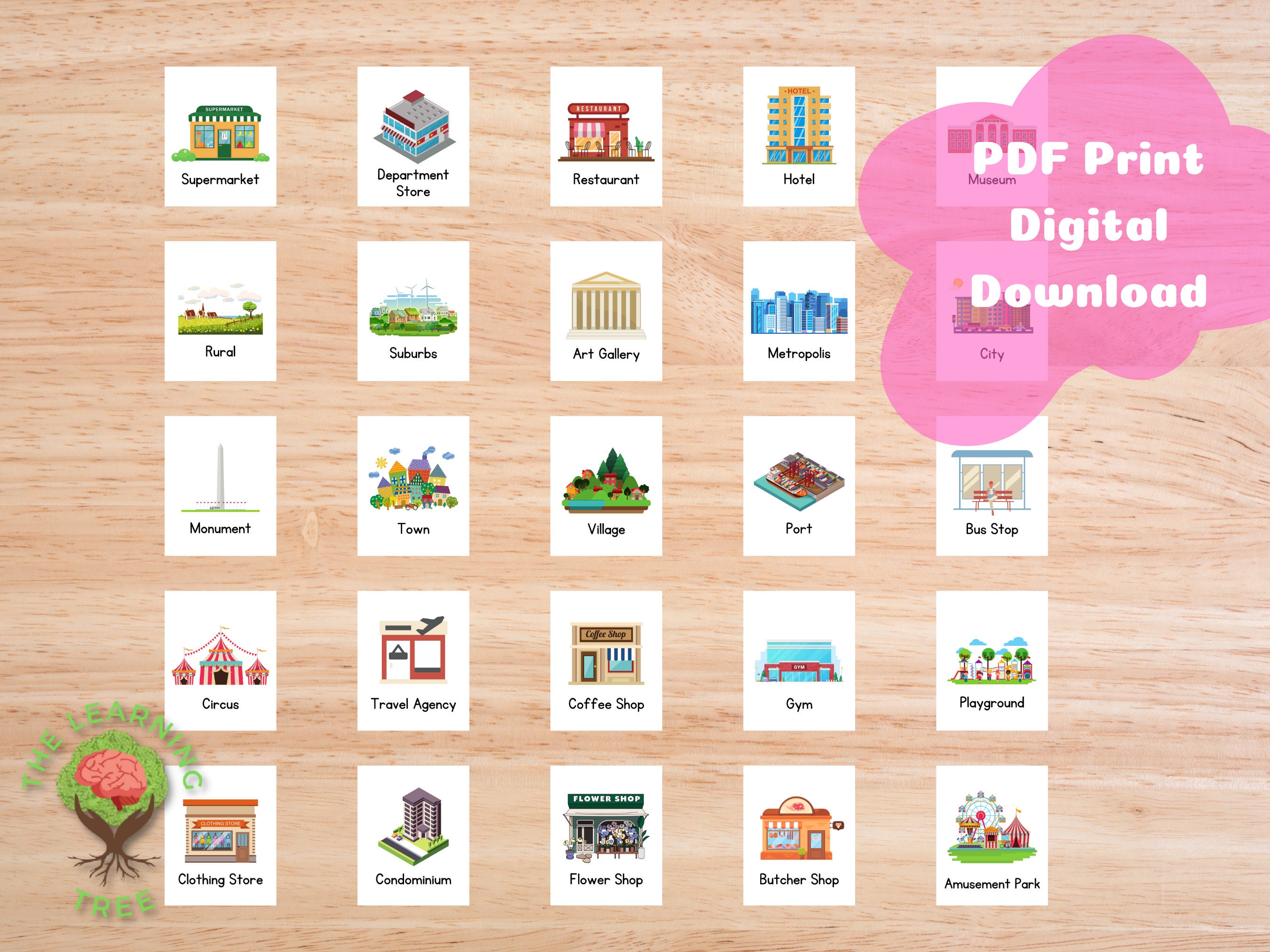 75 Places in A Town Flashcards | Digital Download Educational ...