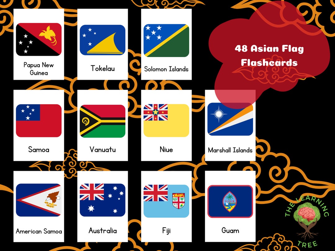 Asian Country Flags Flashcards Digital Download Educational Flashcards ...