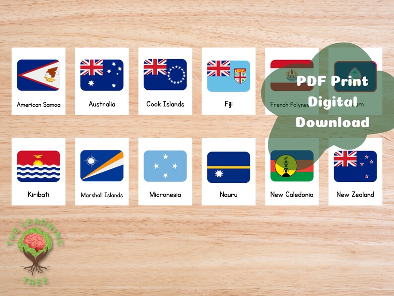 Australian and Oceania Country Flags Flashcards | Digital Download ...