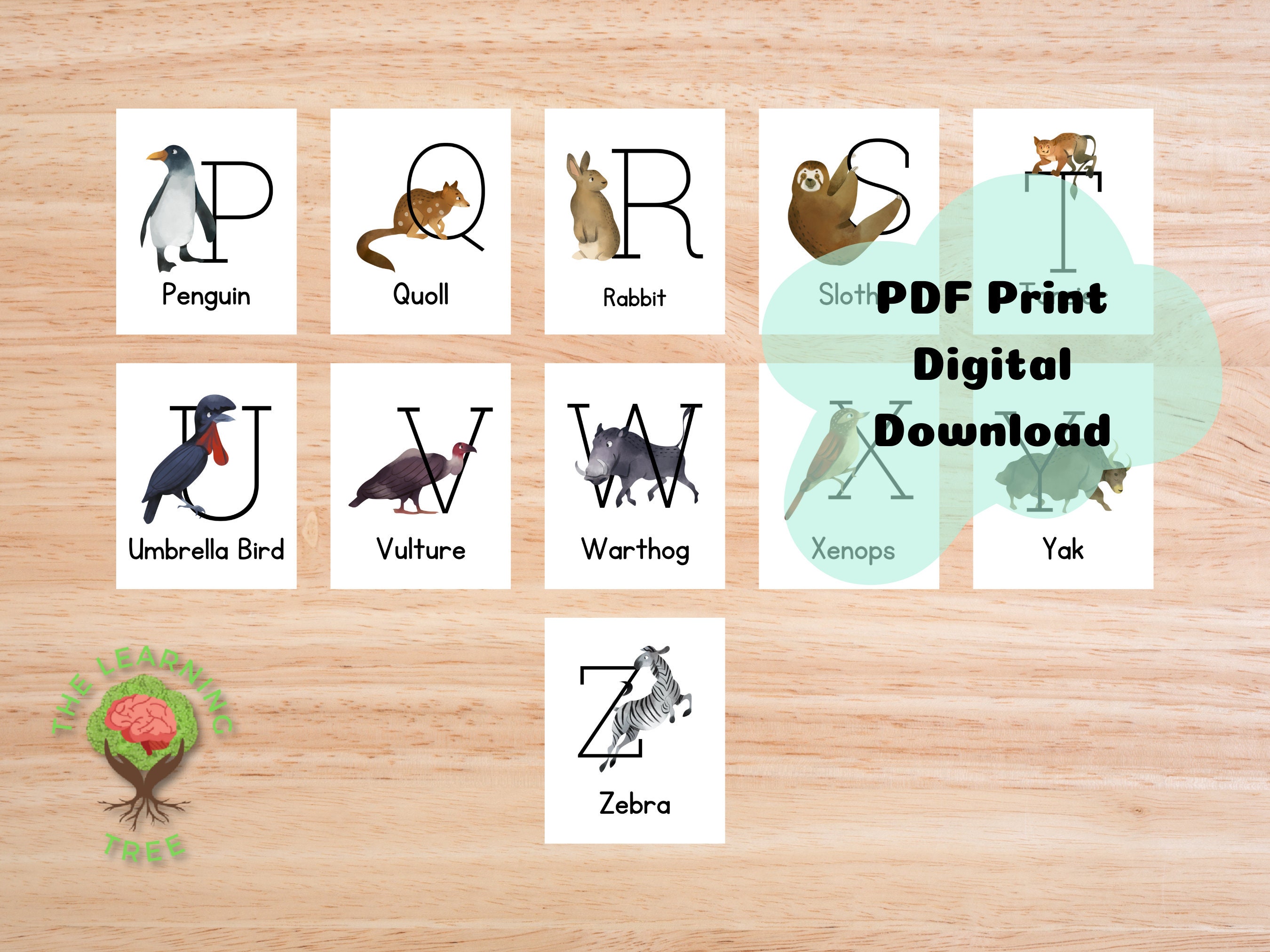 26 Animal Alphabet Flashcards Digital Download Educational Flashcards ...