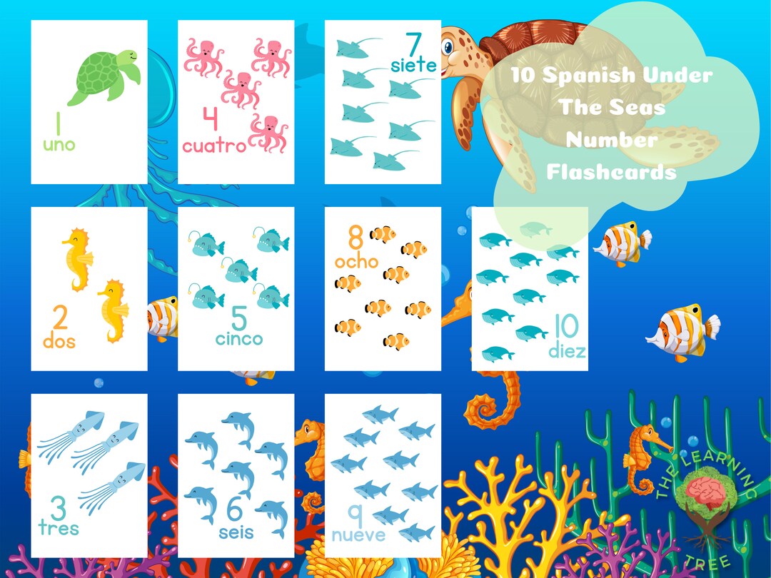 10 Spanish Under the Sea Number Flashcards | Digital Download ...
