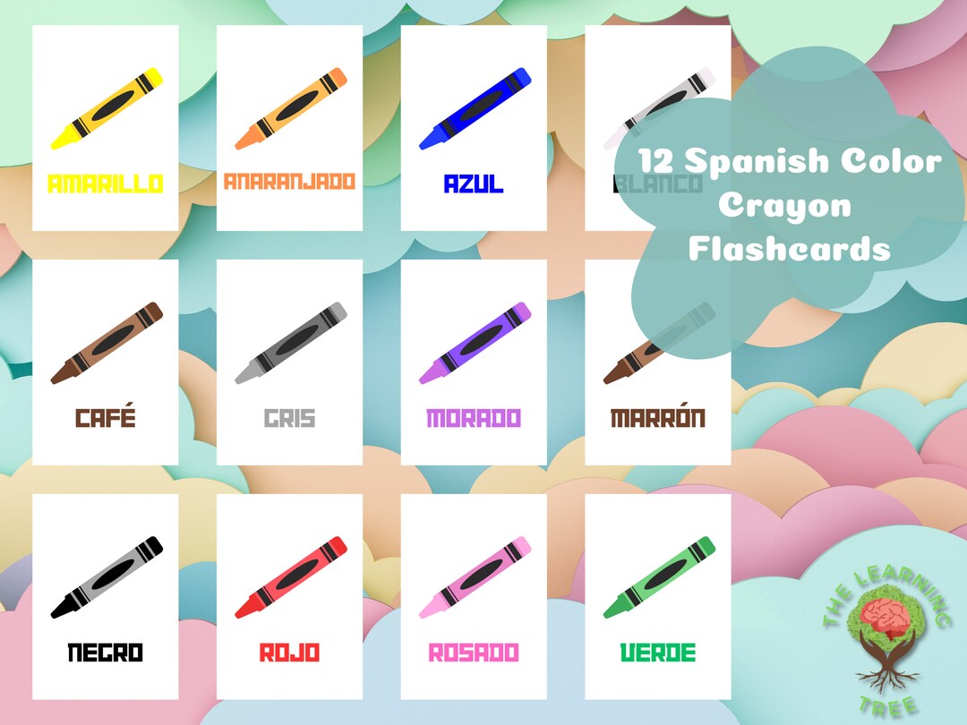 12 Spanish Color Crayon Flashcards | Digital Download Educational ...