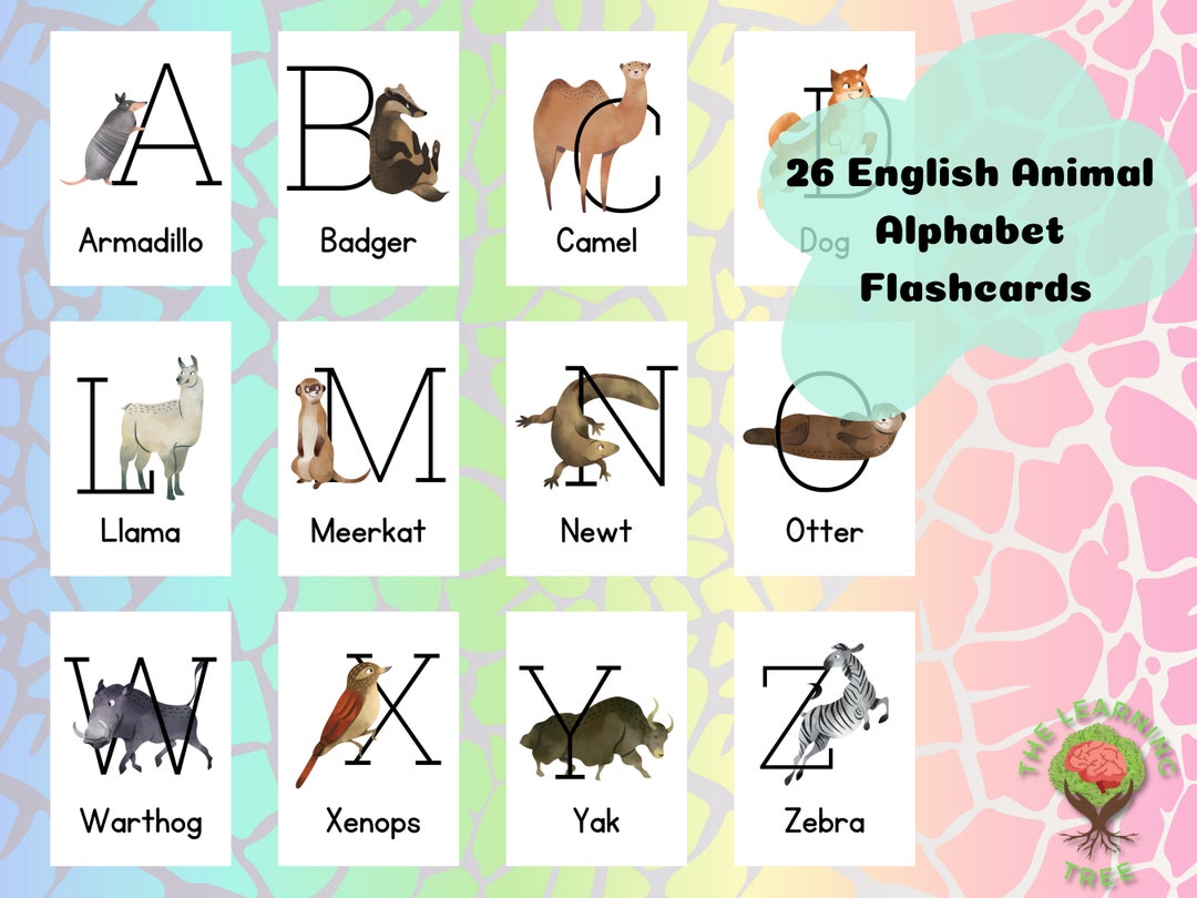 26 Animal Alphabet Flashcards | Digital Download Educational Flashcards ...