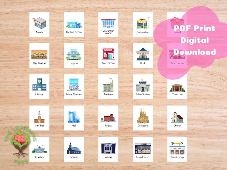 75 Places in A Town Flashcards | Digital Download Educational ...