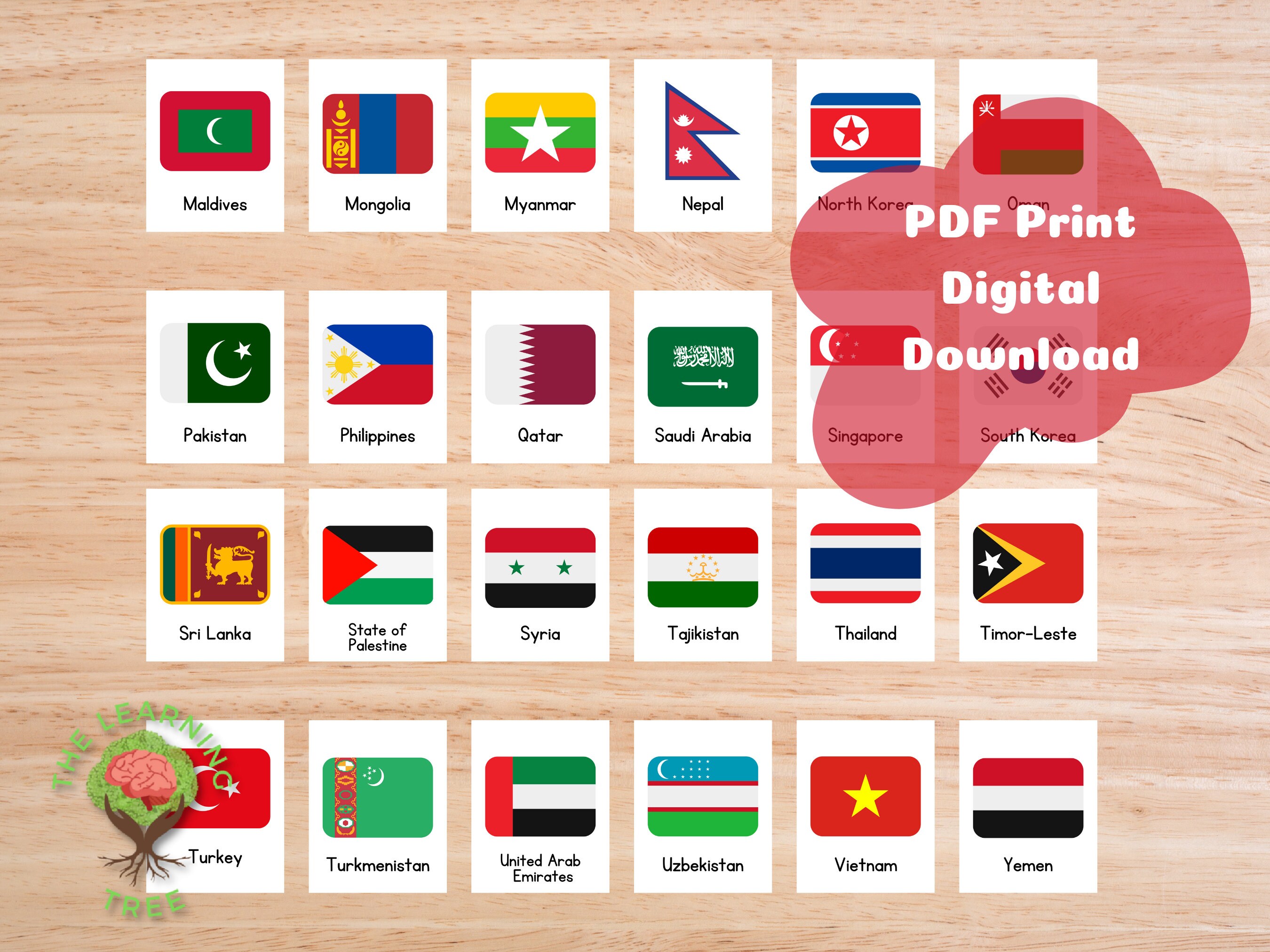 Asian Country Flags Flashcards Digital Download Educational - Etsy