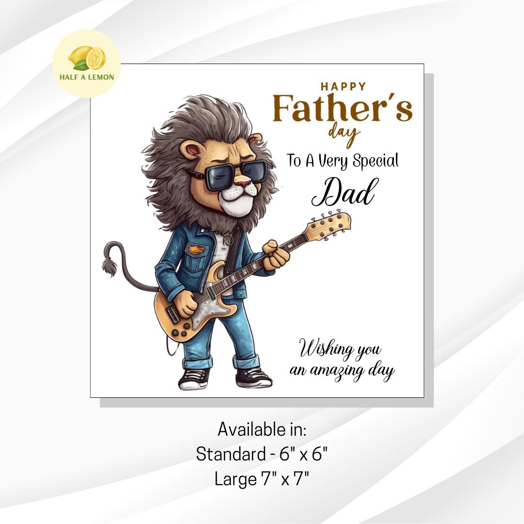 Fathers Day Card for Dad, Rock Music Dad, Featuring a Lion Dressed in ...