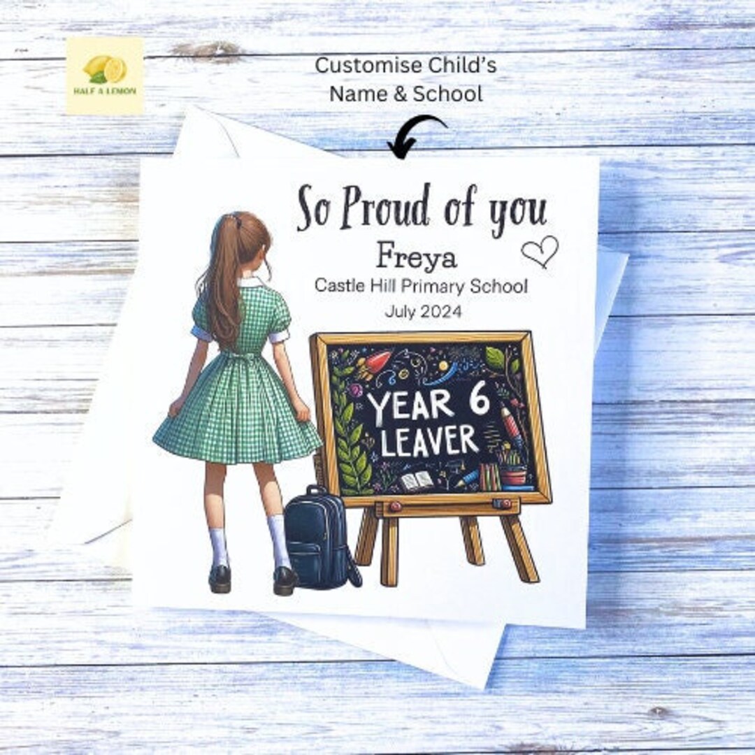 Year 6 Leavers Card, Personalised Year 6 Leavers Card, Green White ...