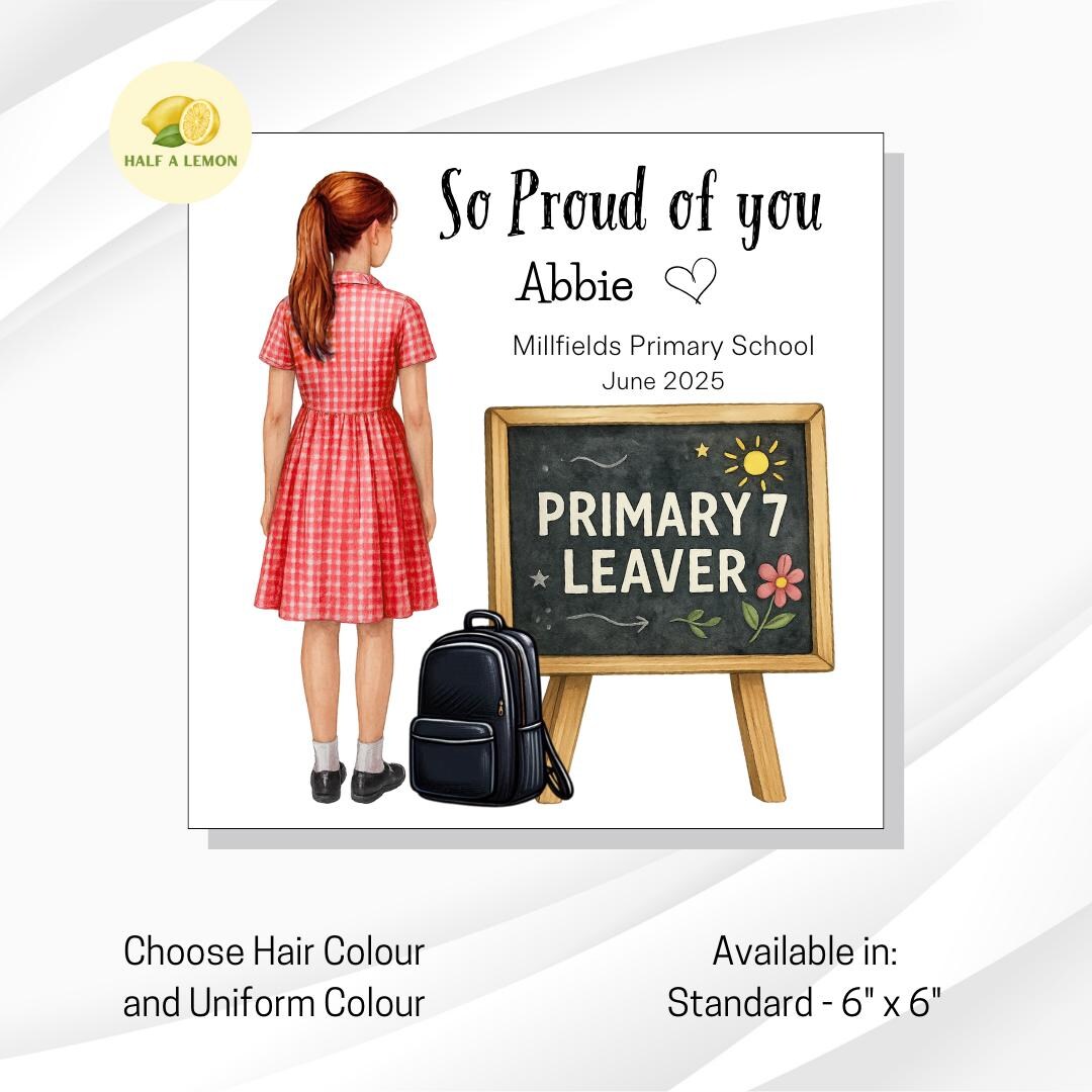 Primary 7 Leavers Card, Personalised P7 Leaver Card, Red Check Dress ...