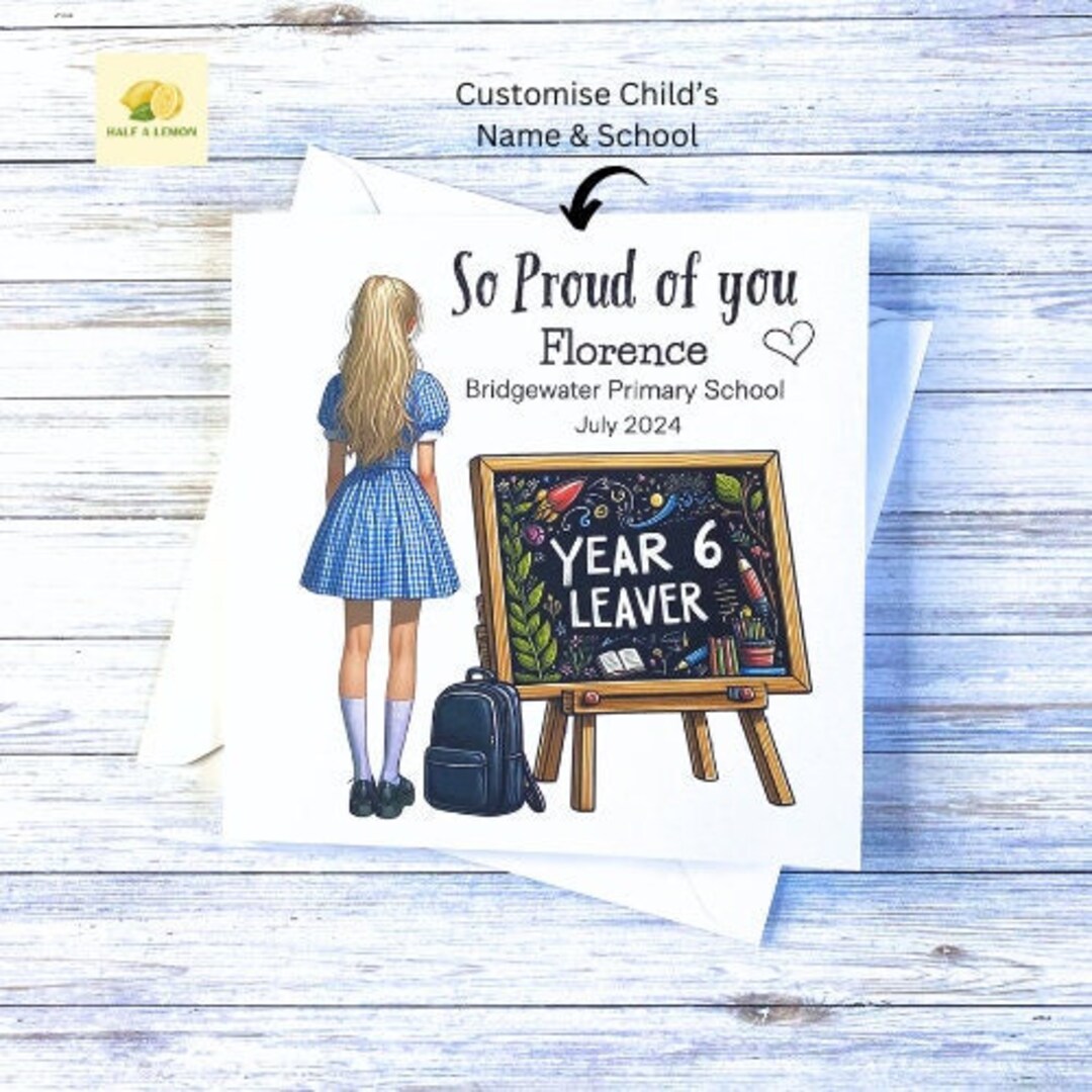 Year 6 Leavers Card, Personalised Year 6 Leavers Card, Blue White ...