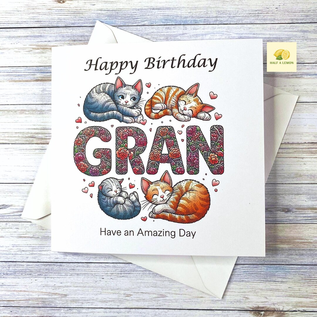 Birthday Card for Gran, Gran Birthday Card, Birthday Card, With Cute ...