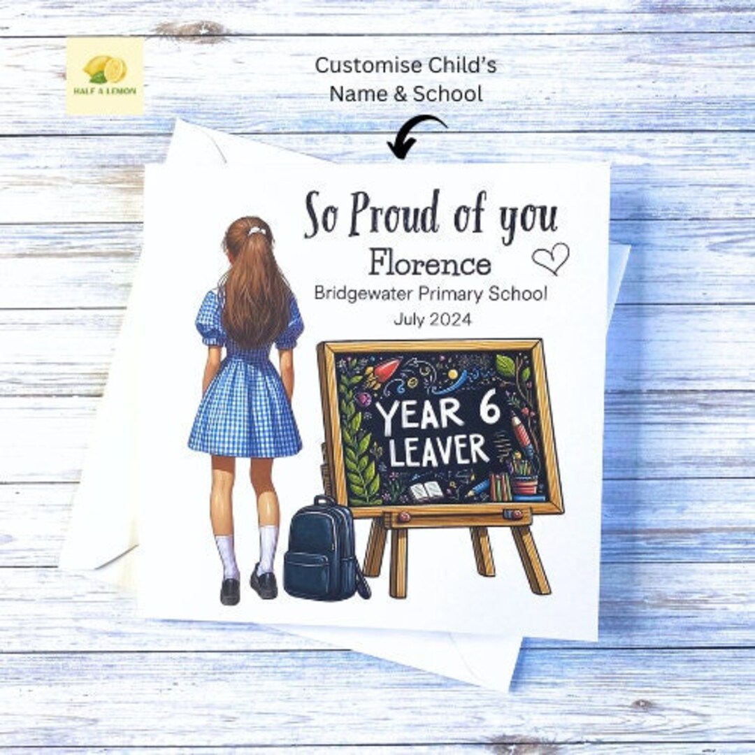 Year 6 Leavers Card, Personalised Year 6 Leavers Card, Blue White ...
