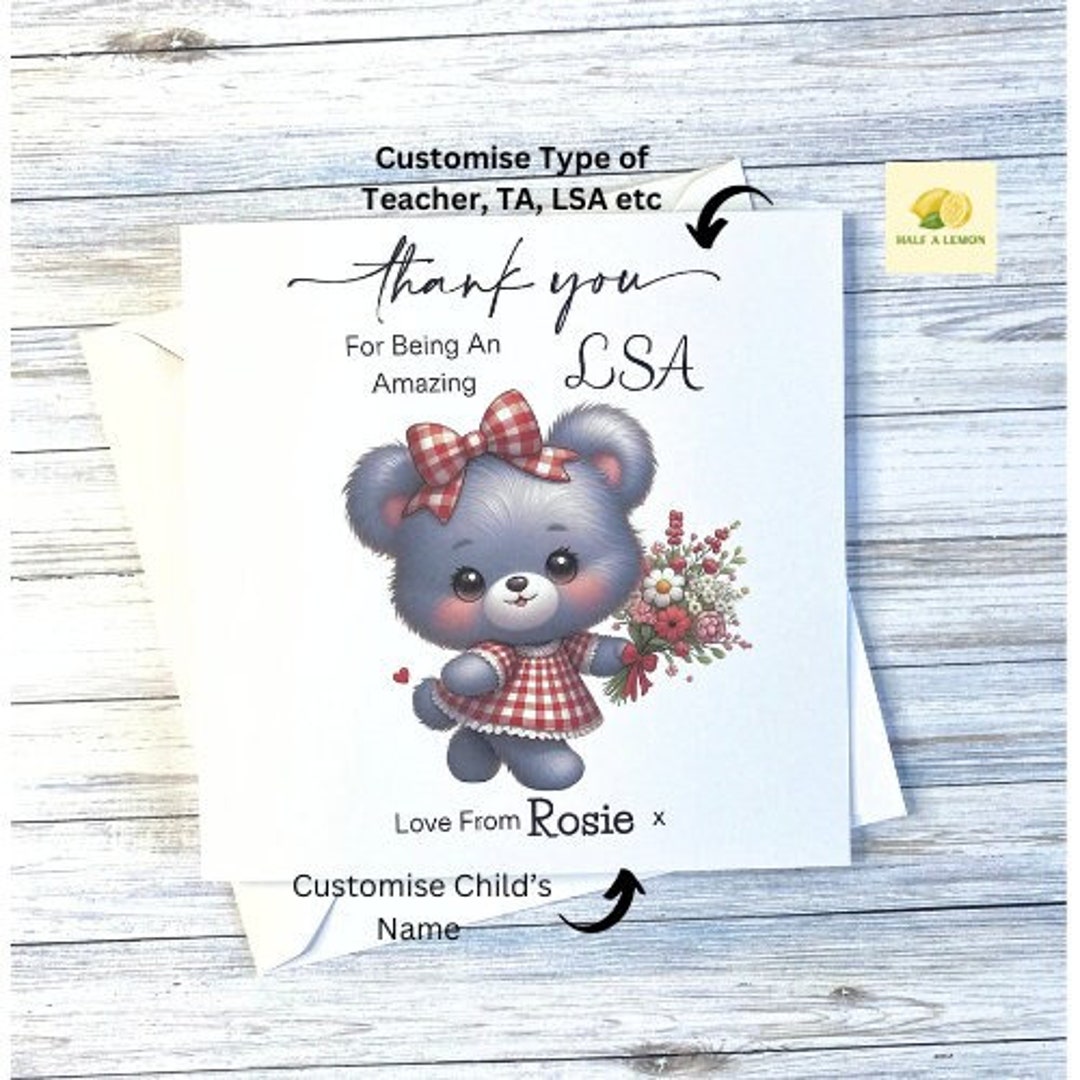 Thank You Teacher Card, Customise for Teacher, TA, LSA, SEN, Nursery ...