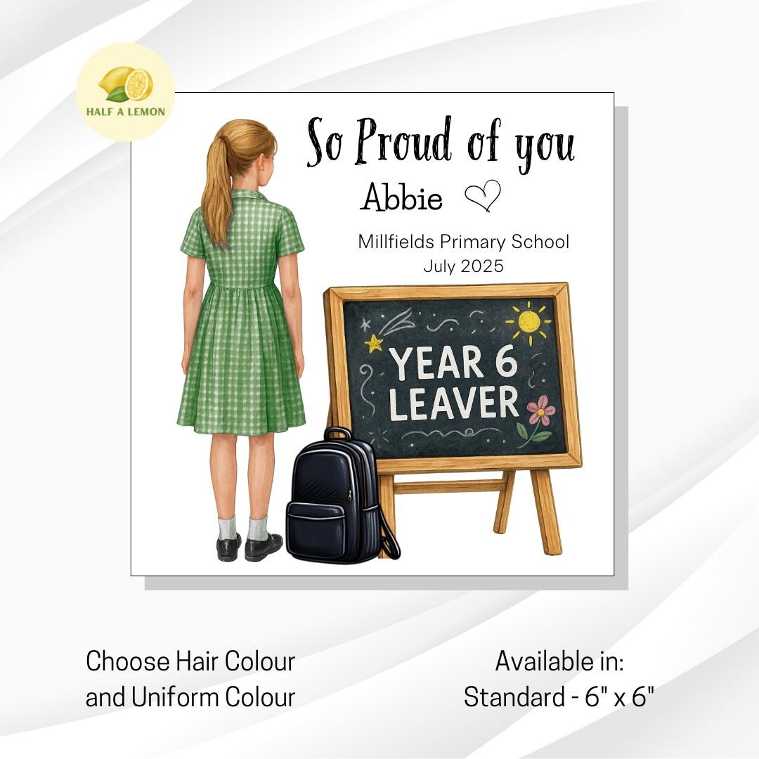 Year 6 Leavers Card, Personalised Year 6 Leavers Card, Green + White ...