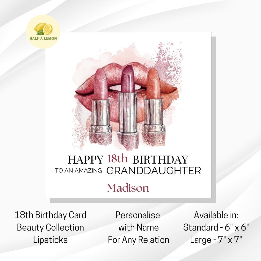18th Birthday Card: Beauty Collection Lipstick - Personalised for Any ...