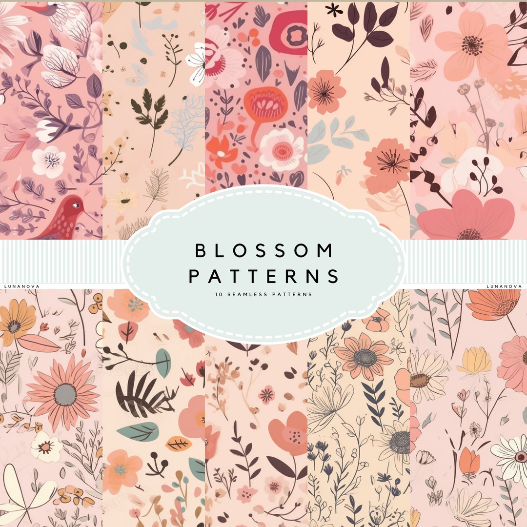 Blossom Patterns Pack of 10 Seamless Patterns for Scrapbooks, Digital ...