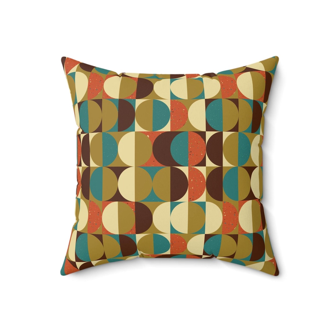 Mid Century Modern Square Pillows, Geometric Circles Brown, Green ...