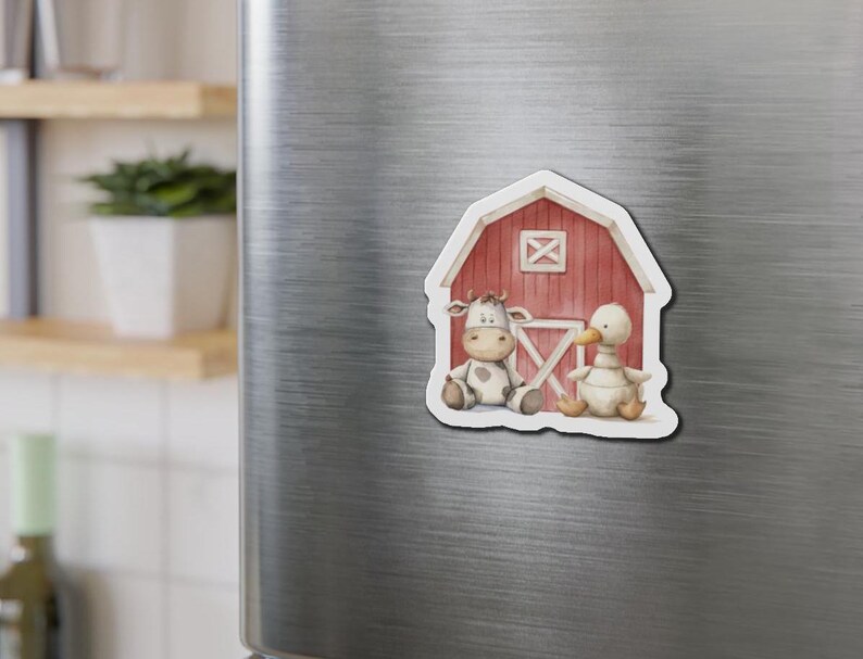 Farm Animal Magnet, Vintage Cow and Duck With Grey and Red Barn Choice ...