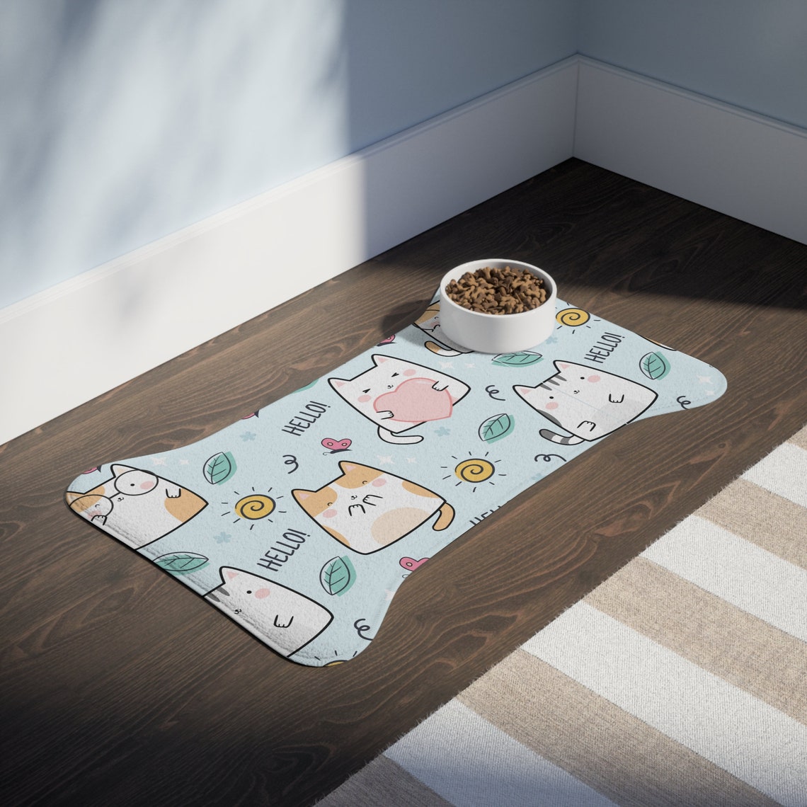 Cat Feeding Mats, Cute Hello Cat Feeding Mat, Cat Lover Gift, Crazy Cat ...