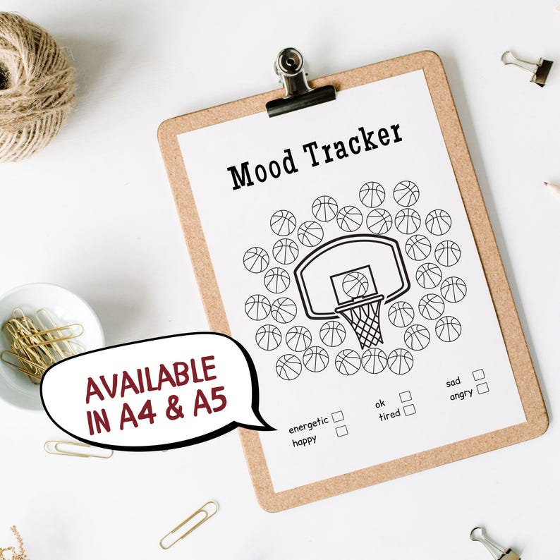 Basketball Mood Tracker, Printable Journal Page, Feelings Tracker ...