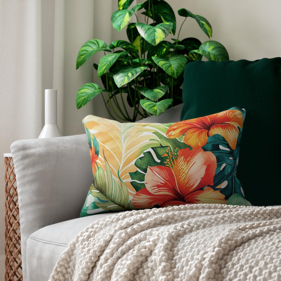 Tropical Flower Lumbar Pillow, Tropical Throw Pillow - Etsy