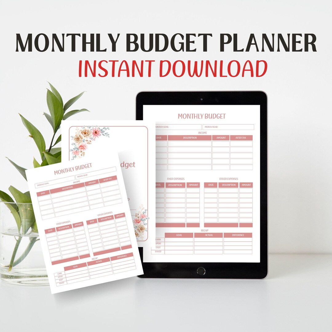 Monthly Budget Tracker Printable, Income & Expense, Financial Planner ...
