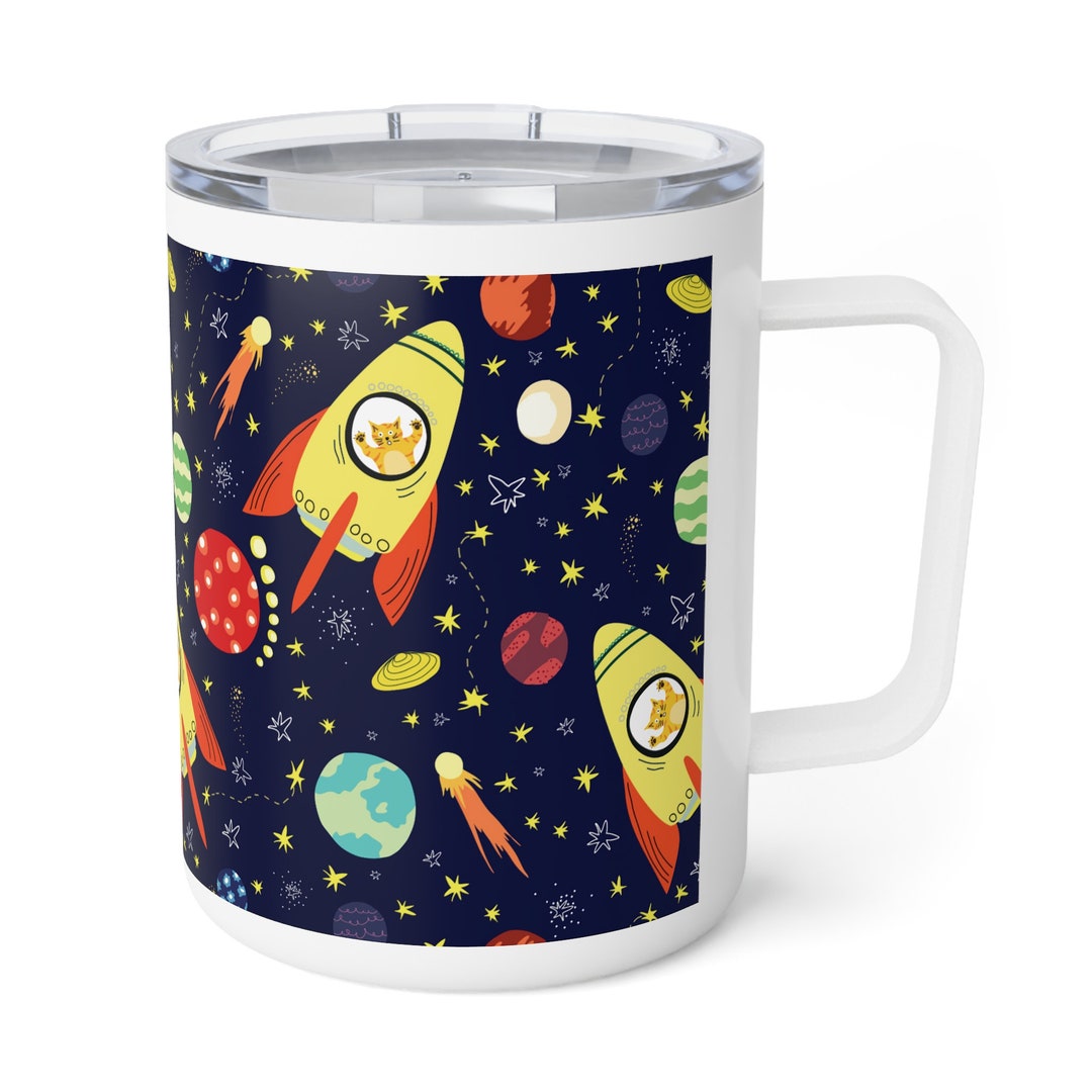 Outer Space With Rockets and Cats Inside Insulated Coffee Mug - Etsy