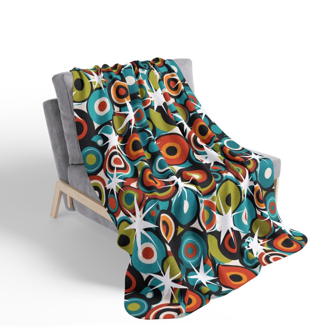 Mid Century Modern Geometric Shapes With White Stars Fleece Sherpa ...