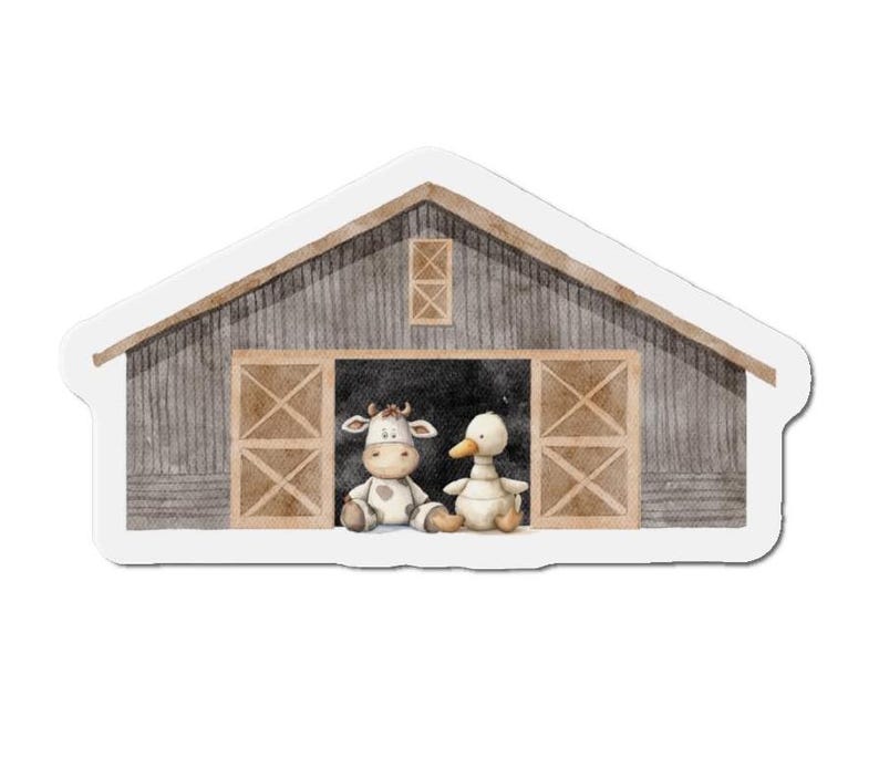 Farm Animal Magnet, Vintage Cow and Duck With Grey and Red Barn Choice ...