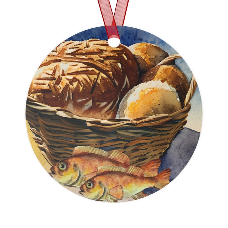 Five Loaves and Two Fish Jesus Feeds the 5000 Christmas Metal Ornament ...