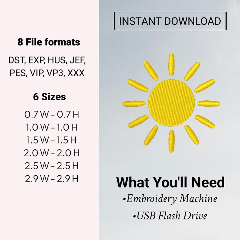 Mini Sun Embroidery Design | Instant Download in 6 Sizes | Sun Machine ...