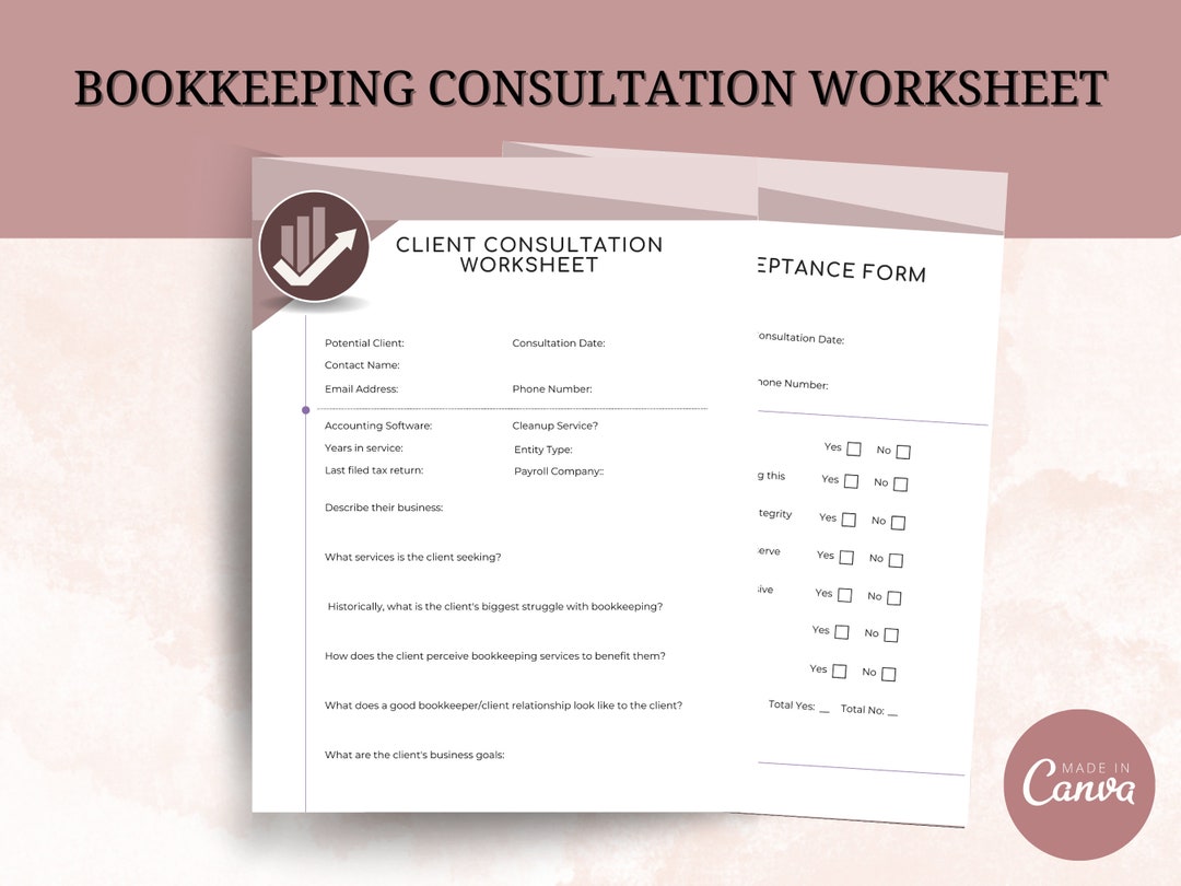Editable Consultation Worksheet Bookkeeping Firm; Client Acceptance ...