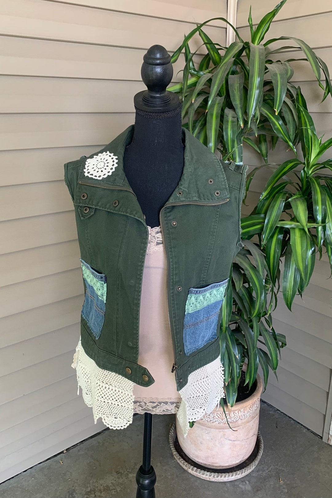 Denim Vest, Upcycled Vest, Medium Vest, Boho Vest, Patched Vest, Denim ...