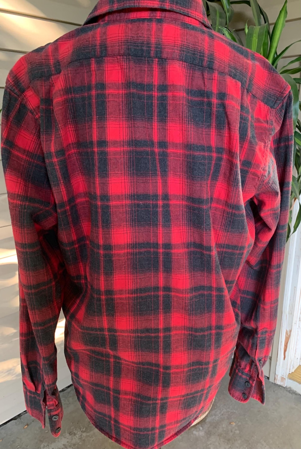 Upcycled Medium Christmas Flannel Shirt: Red Plaid With Floral Patches ...