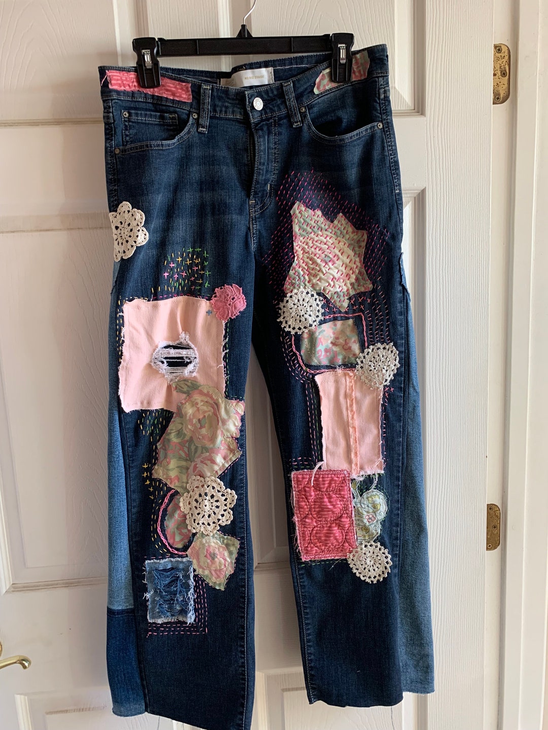 Upcycled Custom Flared Patched, Size 8, Ladies Jeans - Etsy
