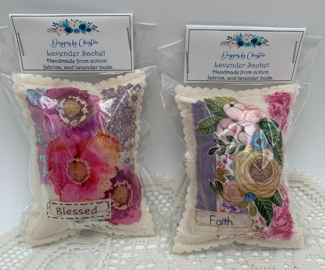 Floral Lavender Sachet: Handmade Cotton Print, 'faith' & 'blessed' - Etsy