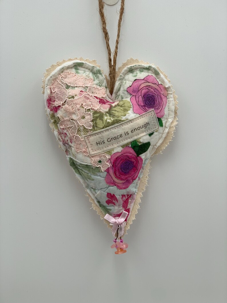Hanging Heart, Valentine Heart, Fabric Heart, Hand Embroidered Heart ...