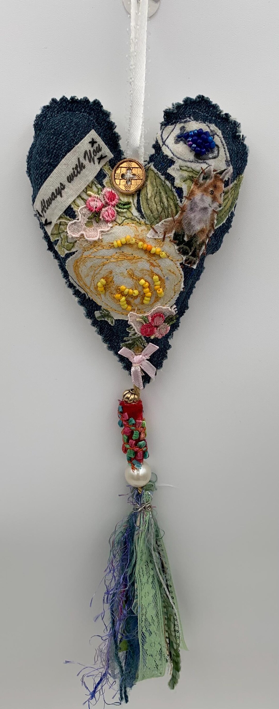 Hanging Heart, Fabric Heart, Beaded Heart, Heart With Fox, Heart With ...