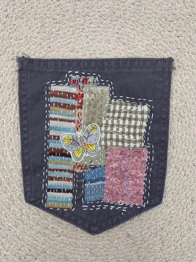 Boro Stitched Denim Pocket Patch – Butterfly Upcycled Textile Art - Etsy