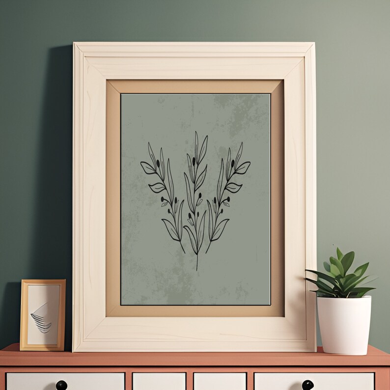 Scandinavian Sage Green Wild Flower Wall Art Black Botanical - Etsy