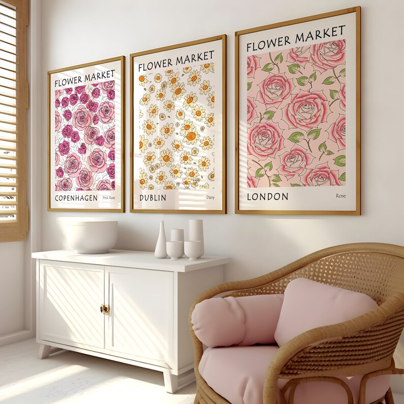 Flower Market Print Set of 3, Abstract Flowers Printable Wall Art ...
