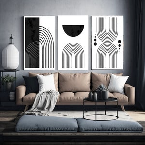 Black and White Abstract Geometric Poster, Boho Art Prints, Digital Art ...