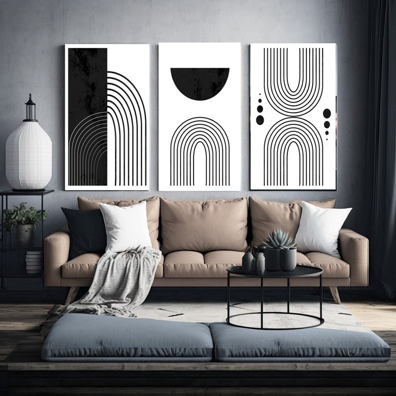 Black and White Abstract Geometric Poster, Boho Art Prints, Digital Art ...
