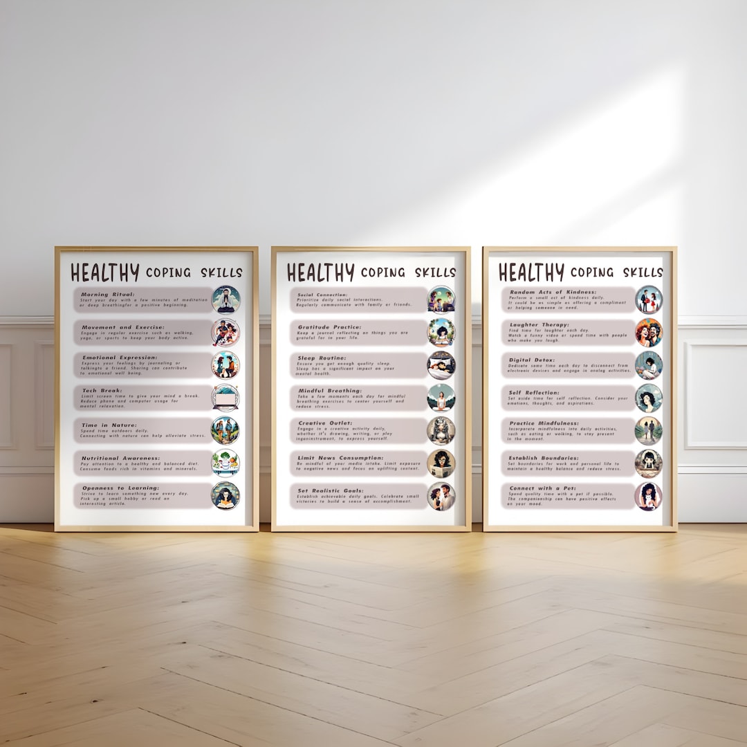 Health Coping Skills Boho Poster, Therapy Office Decor, Stress ...