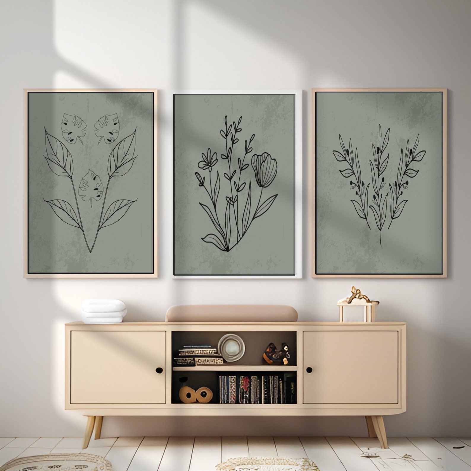 Scandinavian Sage Green Wild Flower Wall Art Black Botanical - Etsy