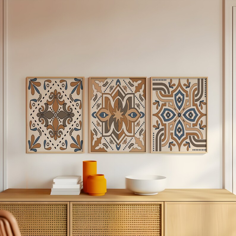 Moroccan Tiles Print Set of 3, North African Art Posters, Digital Tile ...