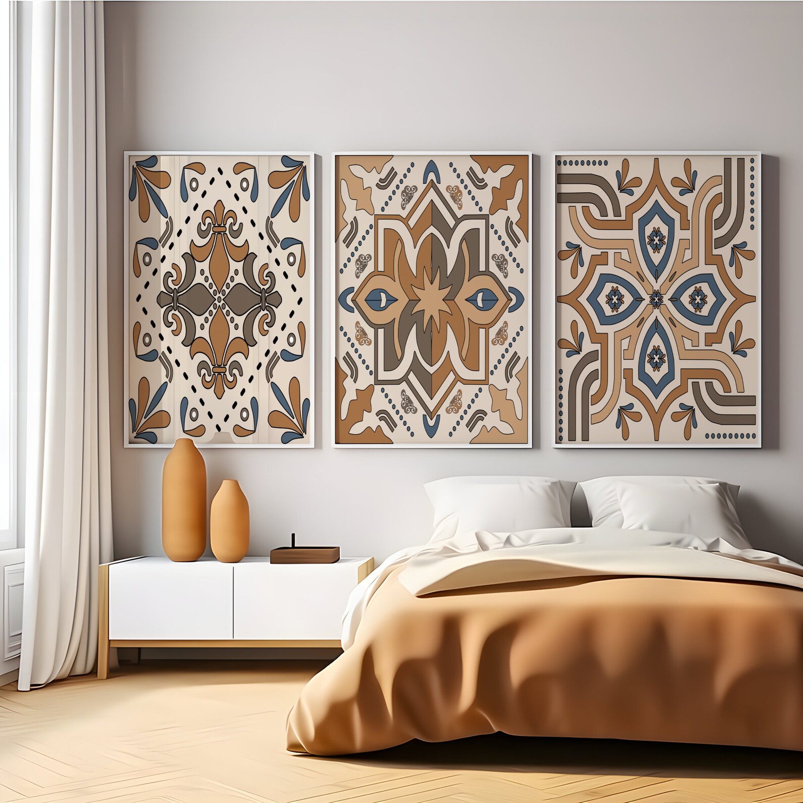 Moroccan Tiles Print Set of 3, North African Art Posters, Digital Tile ...